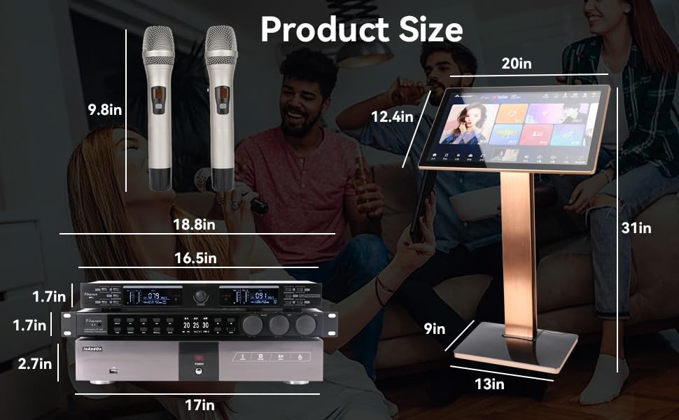 2024 Pihaosen New Chinese Karaoke Machine KV-V5 MAX Karaoke Player, with Reverb Wireless Microphone, 22-inch capacitive Touch Screen Free Cloud Download Function YouTube APP Online Play