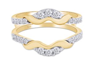 affy 1/3 ct. round chevron ring guard enhancer with cubic zirconia in 14k yellow gold over sterling silver 0.33 carat ring size-6