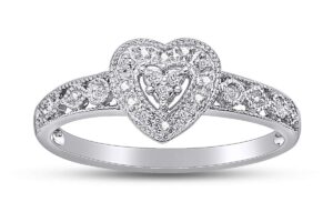 10k solid white gold round white natural diamond accent heart promise engagement ring (i-j color, i2-i3 clarity) size 7