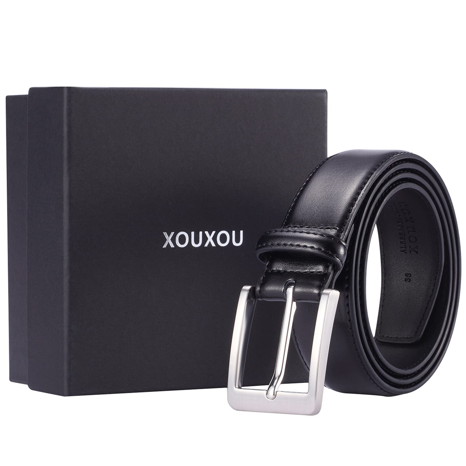 XOUXOU Men's Casual Leather Jeans Belts Classic Work Business Dress Belt with Prong Buckle for Men (Black (S101), 36 (Waist 34))