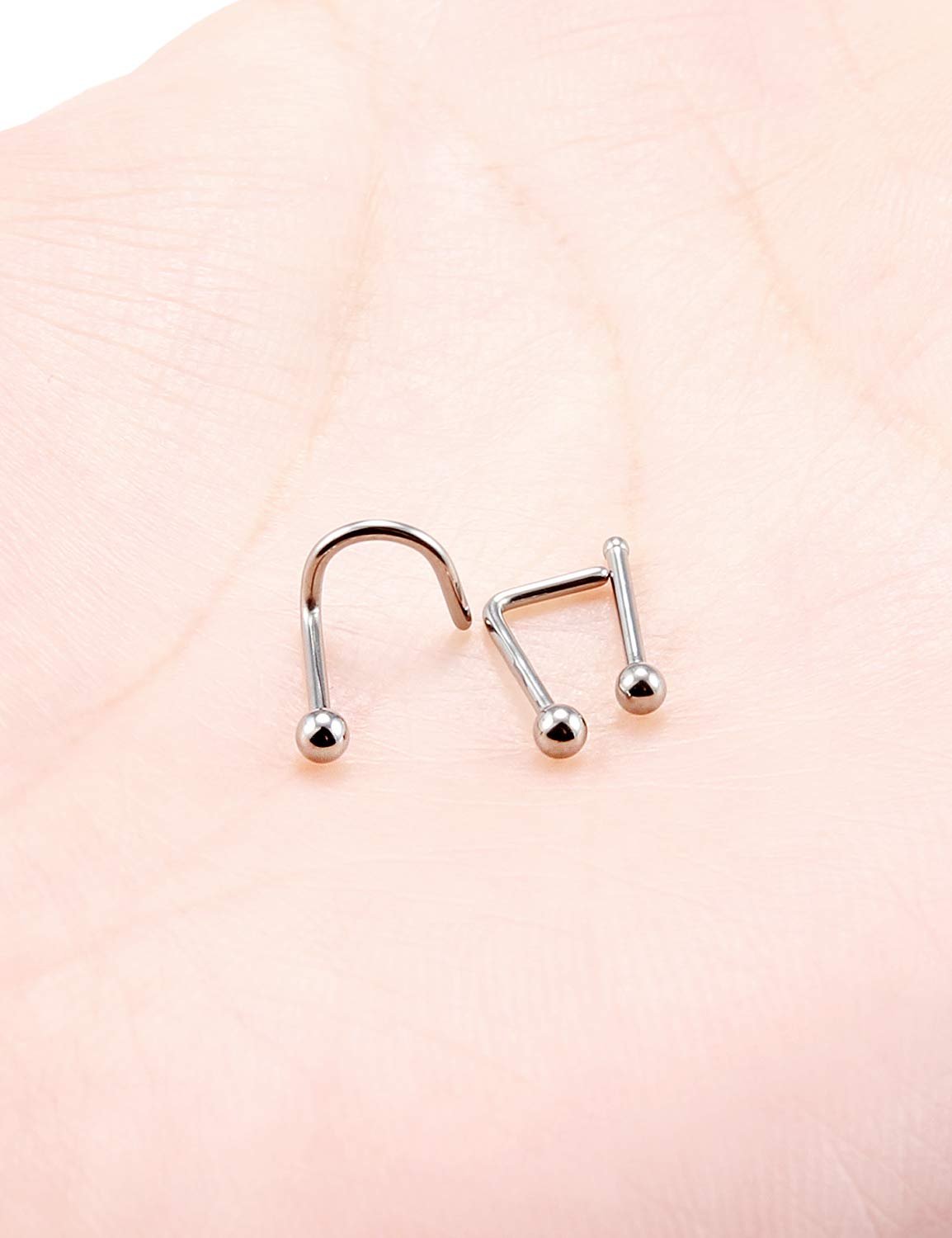 Prjndjw Grade 23 Titanium Nose Rings 20G Nose Studs Straight L shape Twist of Bend Nose Piercing for Women Body Piercing Jewelry