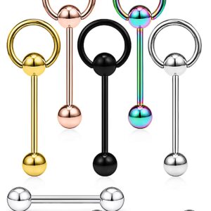 Prjndjw 14G Tongue Rings Door Knocker Tongue Ring Surgical Steel Tongue Rings Body Piercing Jewelry for Women Men 7Pcs 16MM Mixcolour