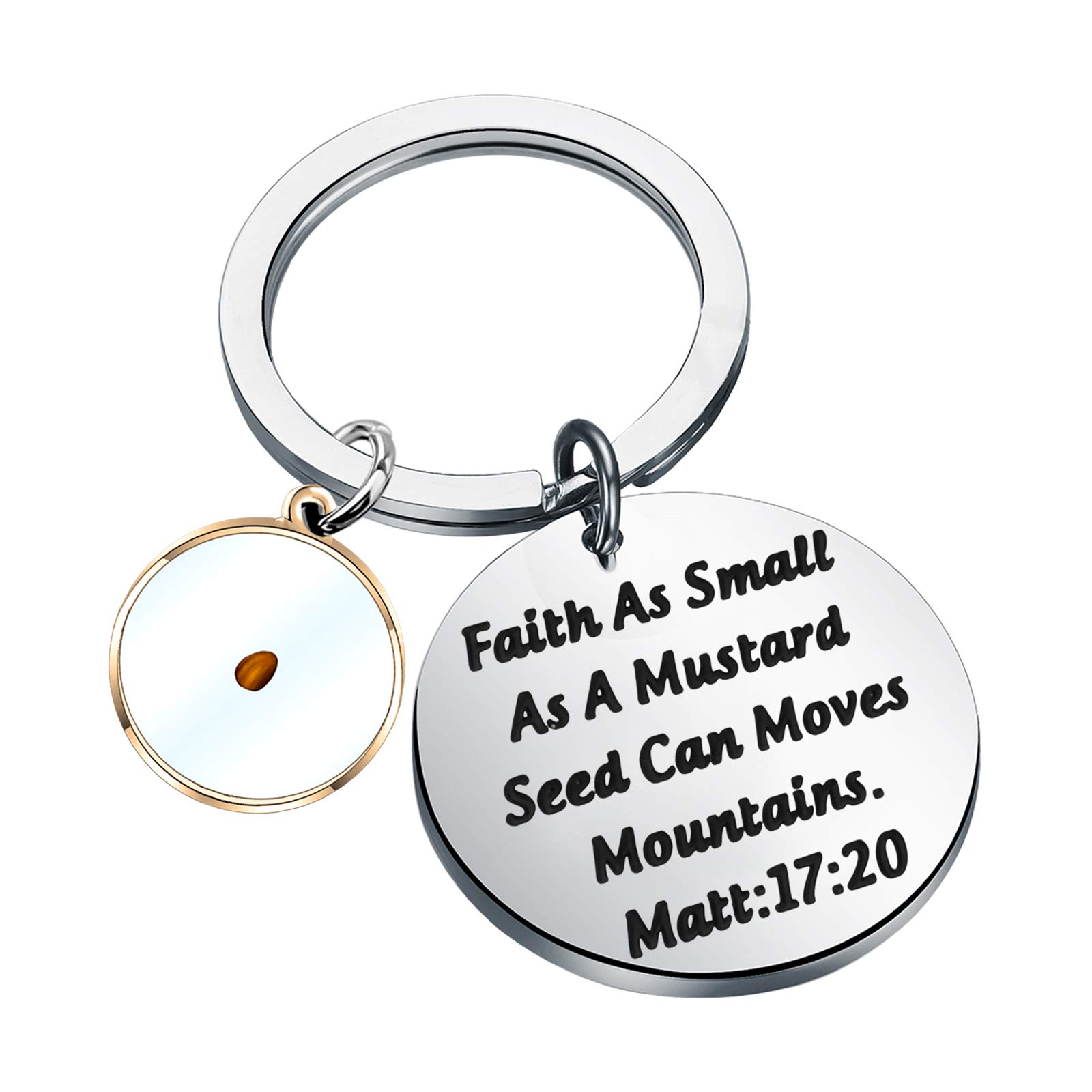 FEELMEM Religious Jewelry Mustard Seed Faith Gifts Faith As Small As A Mustard Seed Can Moves Mountains Matthew 17:20 Keychain Faith Jewelry For Christian Best Friend (Faith as smal)