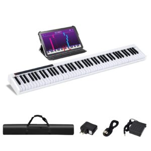 honey joy digital piano 88 key semi-weighted, full size portable electric piano keyboard with sustain pedal, midi touch sensitive keyboard with bluetooth, musical teaching keyboard toy (white)