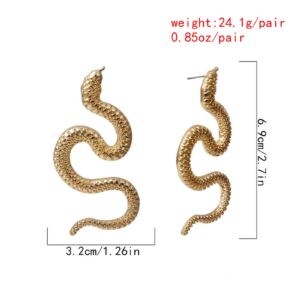 Olbye Snake Studs Earrings Gold Long Dangle Serpent Earrings Minimalist Earrings Special Jewelry for Halloween Women and Girls (Gold)