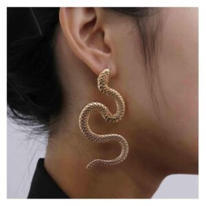 olbye snake studs earrings gold long dangle serpent earrings minimalist earrings special jewelry for halloween women and girls (gold)