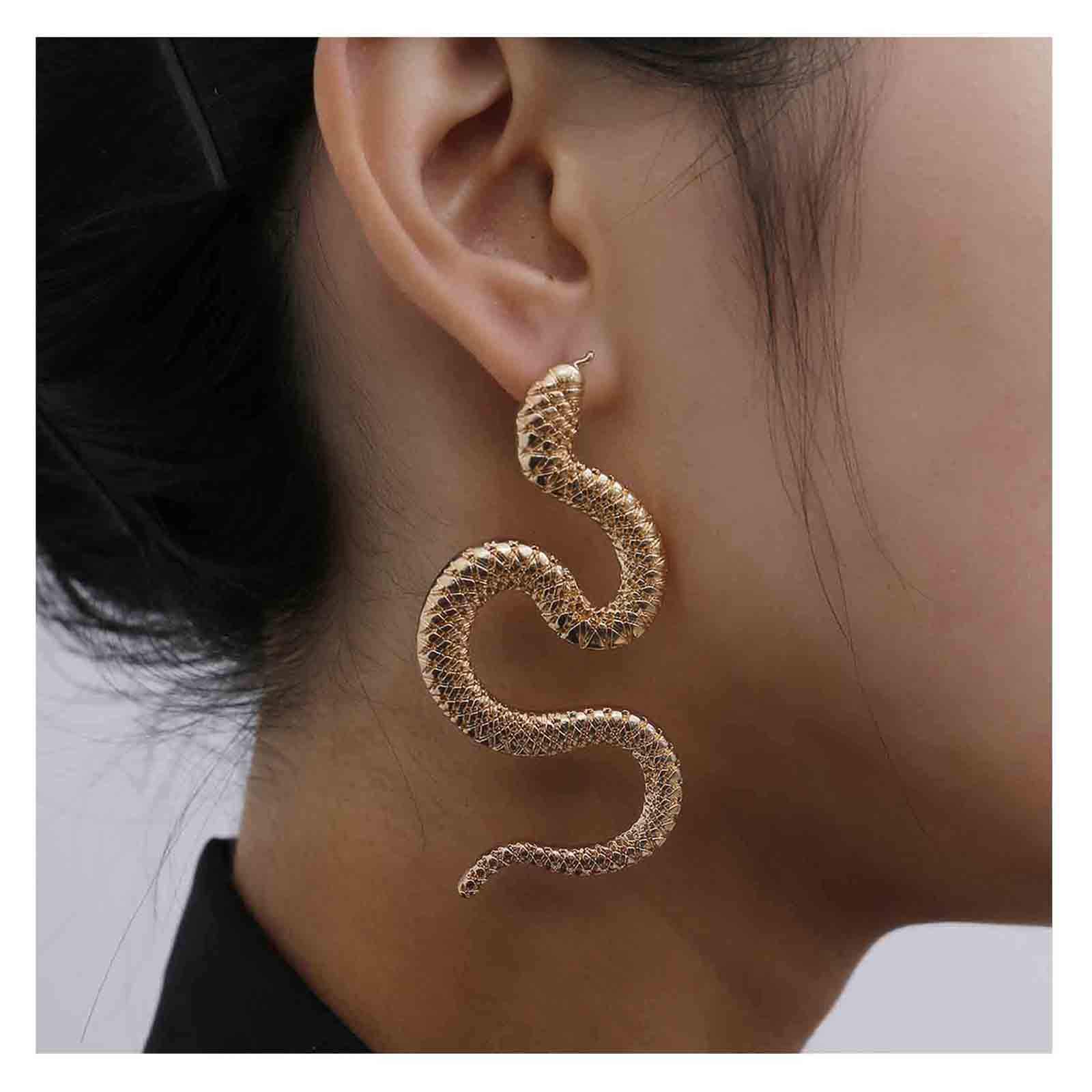 Olbye Snake Studs Earrings Gold Long Dangle Serpent Earrings Minimalist Earrings Special Jewelry for Halloween Women and Girls (Gold)