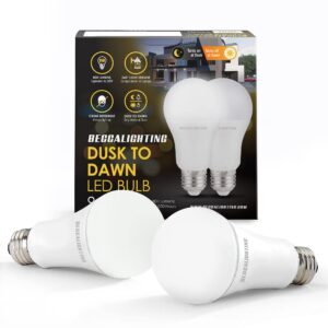 beccalighting dusk to dawn led light bulb light sensor with microwave sensor 9w e26/e27 automatic on/off, indoor/outdoor yard porch patio garage garden, warm white, ul listed, 2-pack