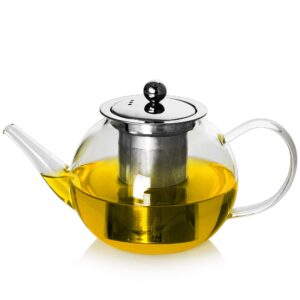 luxu glass teapot with stainless steel infuser & lid,stovetop safe 1100ml/37 oz clear glass tea kettle with comfortable handle,premium blooming and loose leaf tea maker set