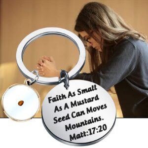 FEELMEM Religious Jewelry Mustard Seed Faith Gifts Faith As Small As A Mustard Seed Can Moves Mountains Matthew 17:20 Keychain Faith Jewelry For Christian Best Friend (Faith as smal)