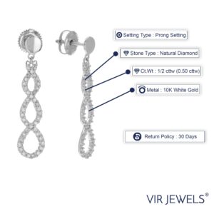 Vir Jewels 1/2 cttw Diamond Infinity Earrings Dangle Drop 10K White Gold 1.20 Inch