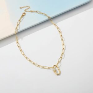 Turandoss 14K Gold Plated Shiny CZ Oval Screw Clasp Link Chain Simple Choker Paperclip Link Necklaces for Women