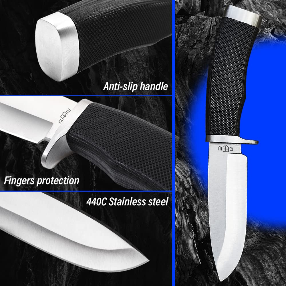 Grand Way Bundle of 2 Items - Pocket Folding Knife - Military Style - Cool Knives - Tactical Knife - Bushcraft Field Gear Accessories Tool - Fixed Blade Sharp Knofe with Rubber Handle for Men - Gifts