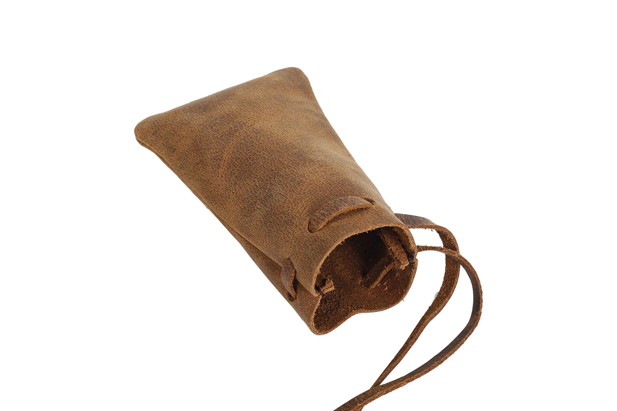 Leather Drawstring Pouch multipurpose Medieval coin waist bag (Vintage Brown, 21 cm x 15 cm)