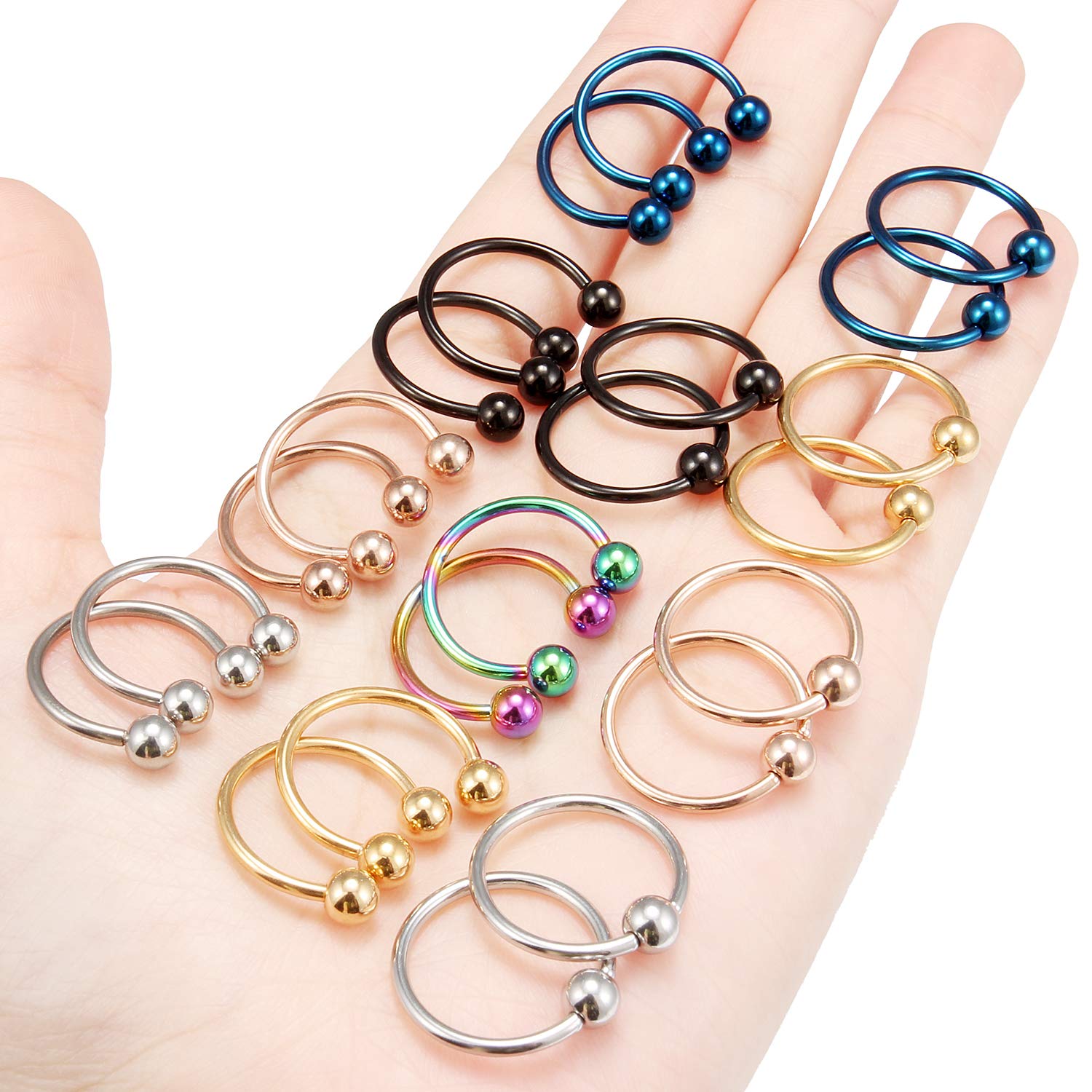 Lcolyoli 12 Pairs 14G Surgical Steel Horseshoe Captive Bead Nose Hoop Ring Septum Lip Nipple Helix Cartilage Tragus Hoop Rings Piercing Jewelry for Women Men 16mm 5/8"