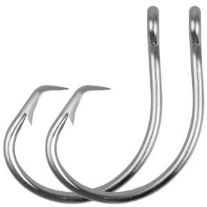 tuna circle hooks saltwater, stainless steel in-line circle hooks 2x strong short shank big game hooks for swordfish bass tuna size 8/0-28/0