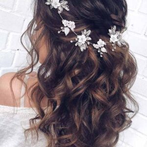 Unicra Bride Silver Wedding Hair Vine Flower Bridal Hair Piece Leaf Party Hair Accessories Crystal Hair Jewelry Rhinestone Headpieces for Women and Girls