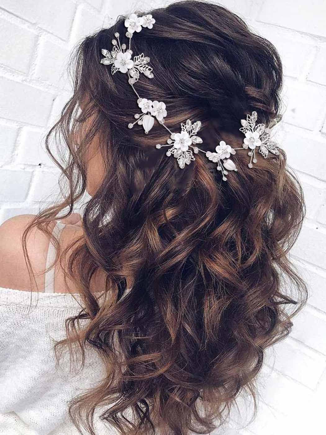 Unicra Bride Silver Wedding Hair Vine Flower Bridal Hair Piece Leaf Party Hair Accessories Crystal Hair Jewelry Rhinestone Headpieces for Women and Girls