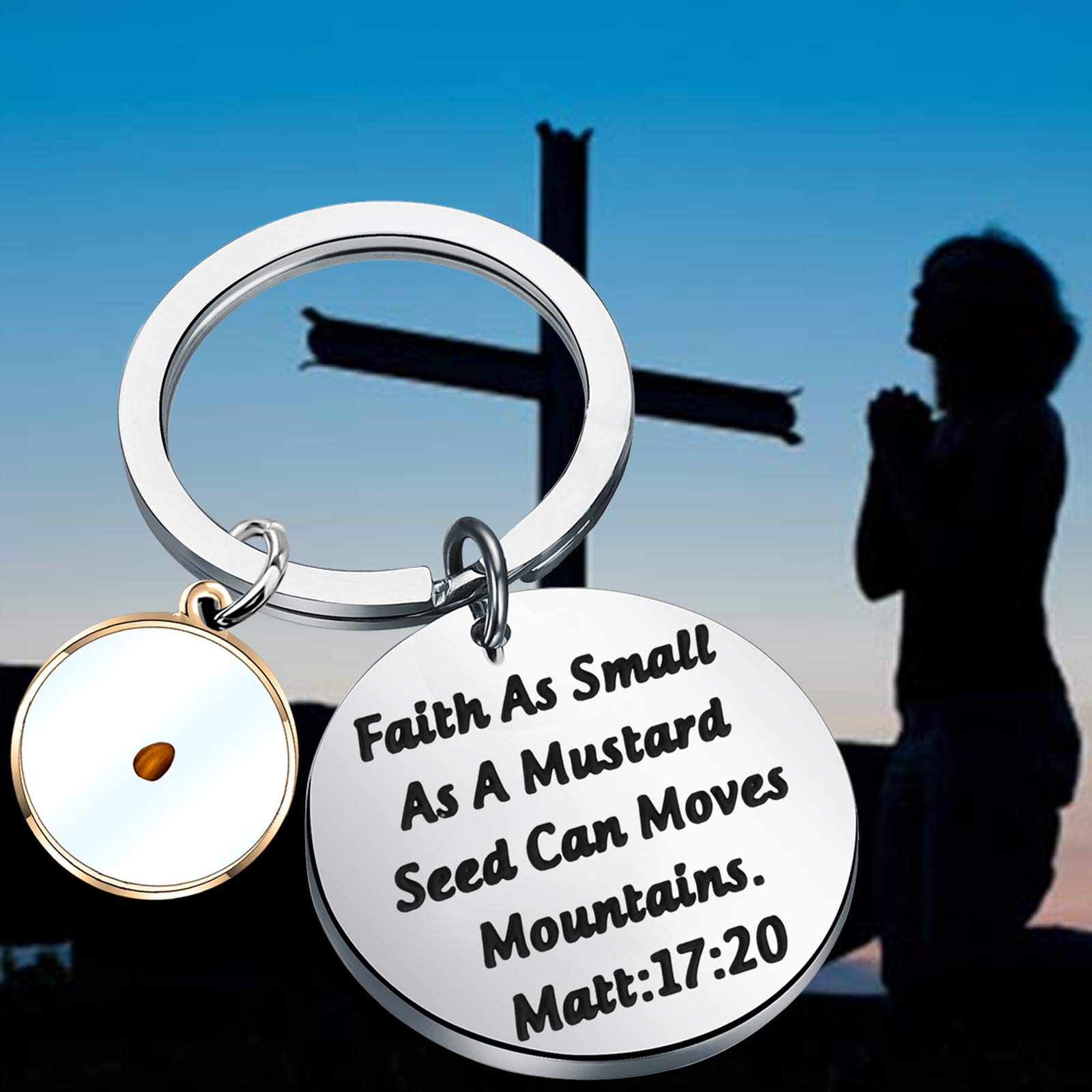 FEELMEM Religious Jewelry Mustard Seed Faith Gifts Faith As Small As A Mustard Seed Can Moves Mountains Matthew 17:20 Keychain Faith Jewelry For Christian Best Friend (Faith as smal)