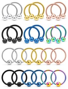 lcolyoli 12 pairs 14g surgical steel horseshoe captive bead nose hoop ring septum lip nipple helix cartilage tragus hoop rings piercing jewelry for women men 16mm 5/8"