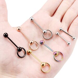 Prjndjw 14G Tongue Rings Door Knocker Tongue Ring Surgical Steel Tongue Rings Body Piercing Jewelry for Women Men 7Pcs 16MM Mixcolour