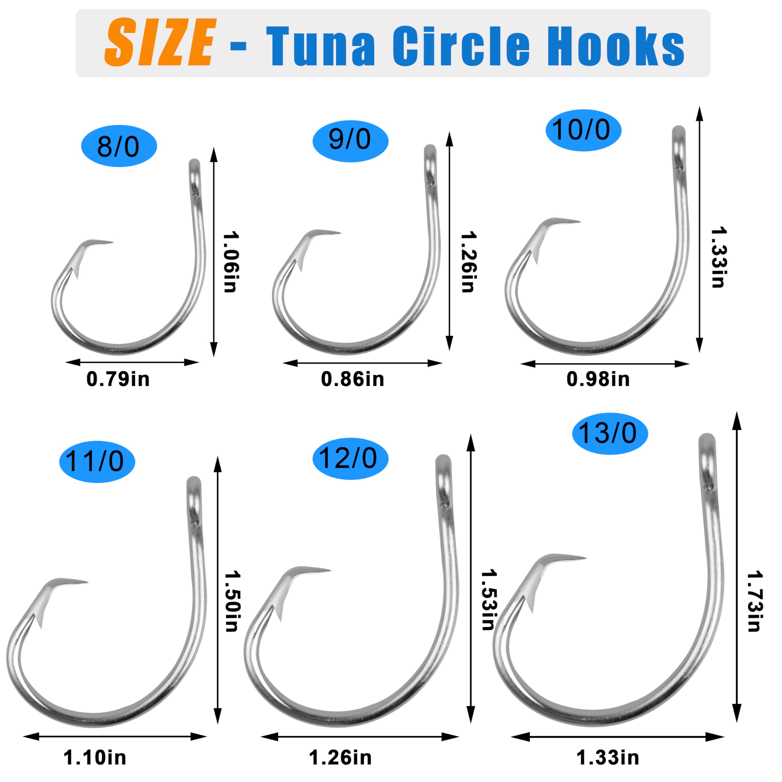 Tuna Circle Hooks Saltwater, Stainless Steel in-Line Circle Hooks 2X Strong Short Shank Big Game Hooks for Swordfish Bass Tuna Size 8/0-28/0