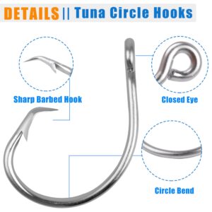 Tuna Circle Hooks Saltwater, Stainless Steel in-Line Circle Hooks 2X Strong Short Shank Big Game Hooks for Swordfish Bass Tuna Size 8/0-28/0