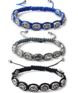 hanlincc 3 pcs of black gray blue saint michael cord bracelets for women men evil protection medal rosary bracelet (st.michael 3pcs- black,gray,blue)