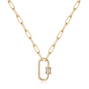 turandoss 14k gold plated shiny cz oval screw clasp link chain simple choker paperclip link necklaces for women