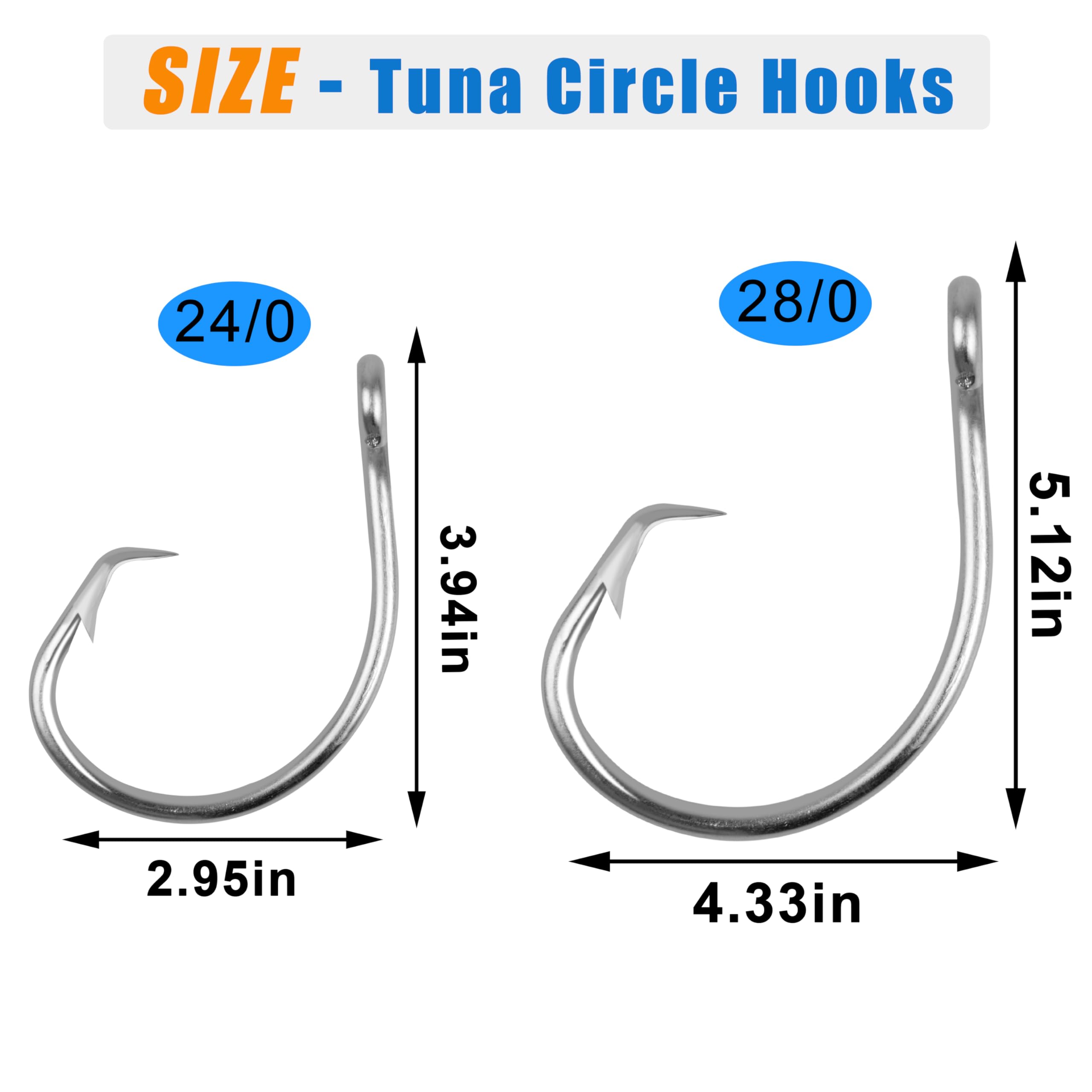 Tuna Circle Hooks Saltwater, Stainless Steel in-Line Circle Hooks 2X Strong Short Shank Big Game Hooks for Swordfish Bass Tuna Size 8/0-28/0