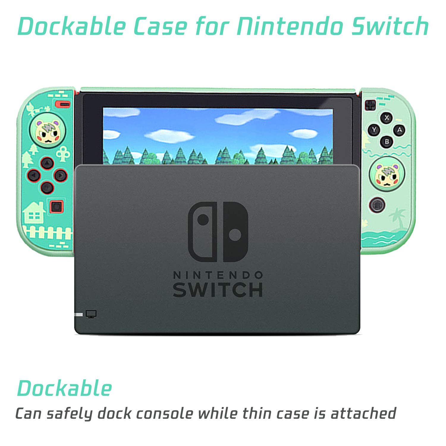 Dockable Case for Nintendo Switch, FANPL Protective Case Cover for Nintendo Switch and Joy Con Controller with 2 Marshal Design Thumb Grips - (for Animal Crossing Island Version)