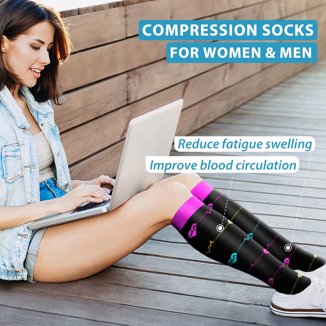 BLUEENJOY Copper Compression Socks for Women & Men (6 pairs) - Best Support for Nurses, Running, Hiking, Recovery