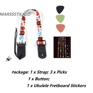 MARSSSTILALO Cute Soft Polyster Cartoon Ukulele Shoulder Strap Small Guitars Strap, Hawaiian, Tenor Ukuleles, Concert Ukuleles, White