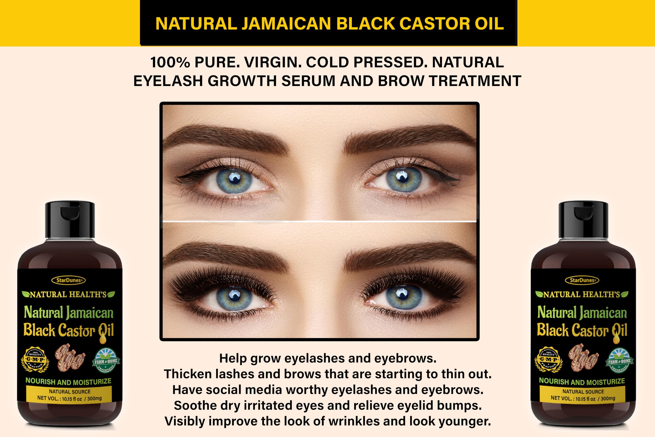 Jamaican Black Castor Oil (10.15 fl oz) - 100% Pure for Hair, Eyelash & Eyebrow Growth, Hair Loss Prevention Serum