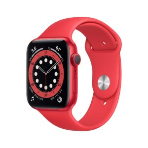 apple watch series 6 (gps, 44mm) - red aluminum case with red sport band (renewed)