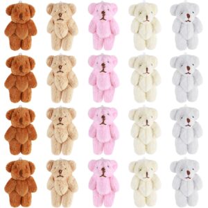 skylety 20 pcs tiny stuffed bears 6 cm mini plush toy bears for keychain small soft jointed bears doll gift for valentine's day birthday graduation wedding baby shower party favors