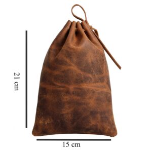 Leather Drawstring Pouch multipurpose Medieval coin waist bag (Vintage Brown, 21 cm x 15 cm)