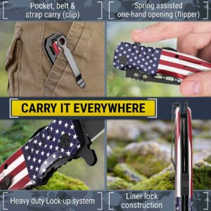 Grand Way Bundle of 2 Items - Pocket Folding Knife - Military Style - Cool Knives - Tactical Knife - Bushcraft Field Gear Accessories Tool - Fixed Blade Sharp Knofe with Rubber Handle for Men - Gifts