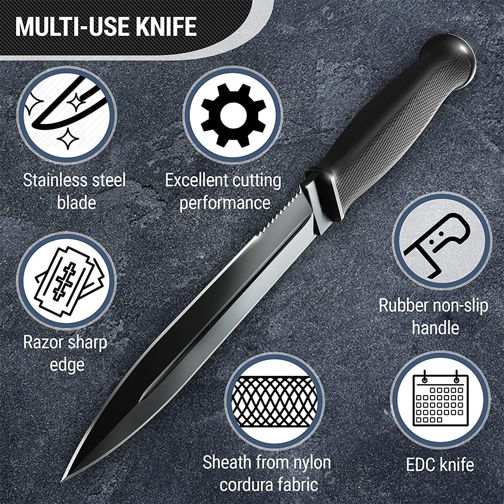 Hunting Knife with Sheath Survival Knives for Men - Best Tactical Camping Hunting Hiking Knife - Tactical Knife - Serrated Blade Survival Knifes for Men - Fixed Blade Hunting Camping Hiking Knofe