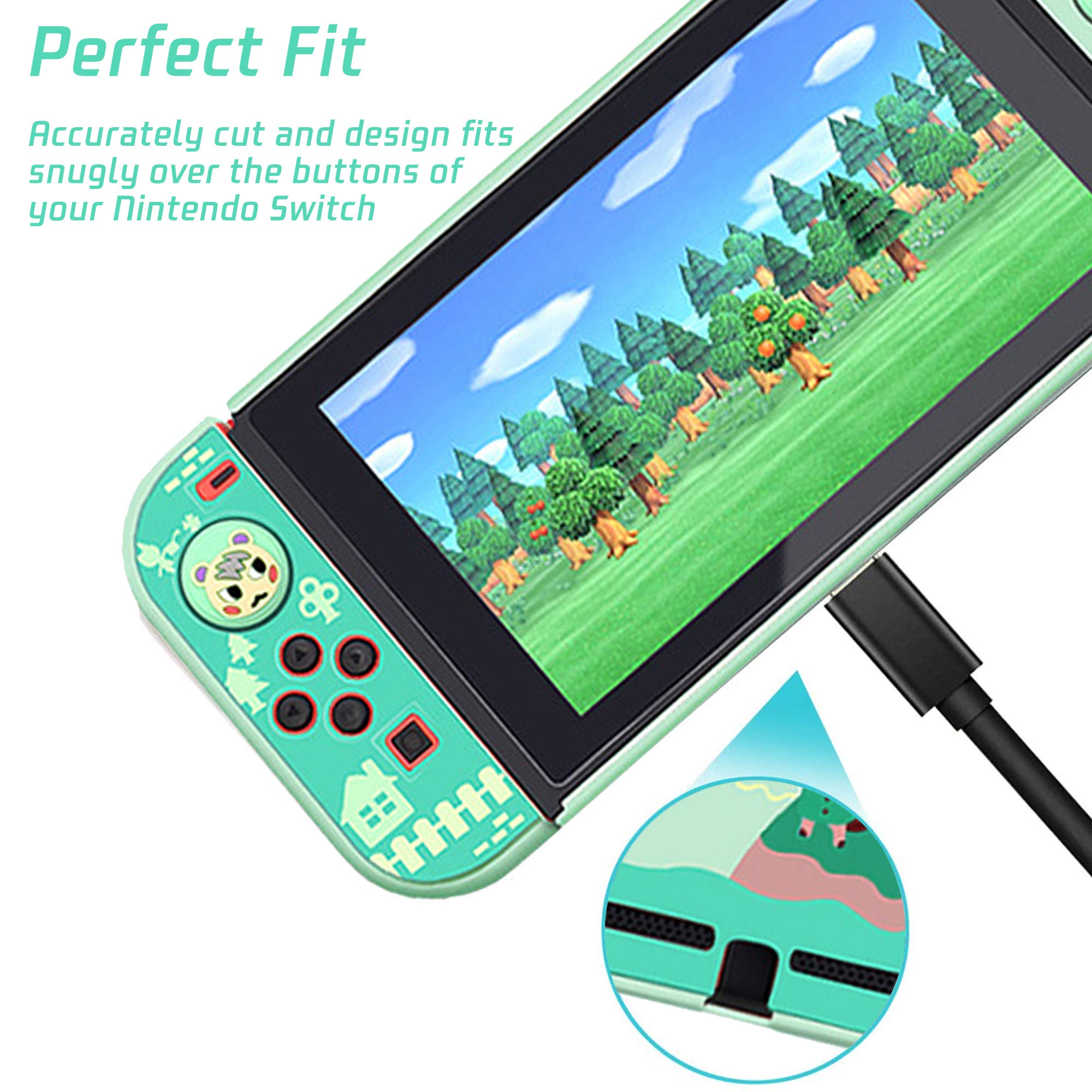 Dockable Case for Nintendo Switch, FANPL Protective Case Cover for Nintendo Switch and Joy Con Controller with 2 Marshal Design Thumb Grips - (for Animal Crossing Island Version)