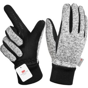 moreok winter gloves -10°f 3m thinsulate warm gloves bike gloves cycling gloves for driving/cycling/running/hiking-gray-m