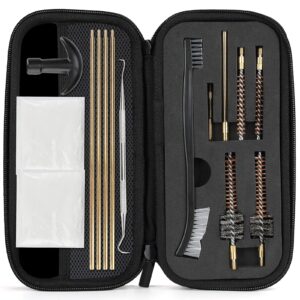 procase gun cleaning kit for .223/5.56 gun with bore chamber brushes, brass, jags, rods and gun cleaning pick in portable compact case black