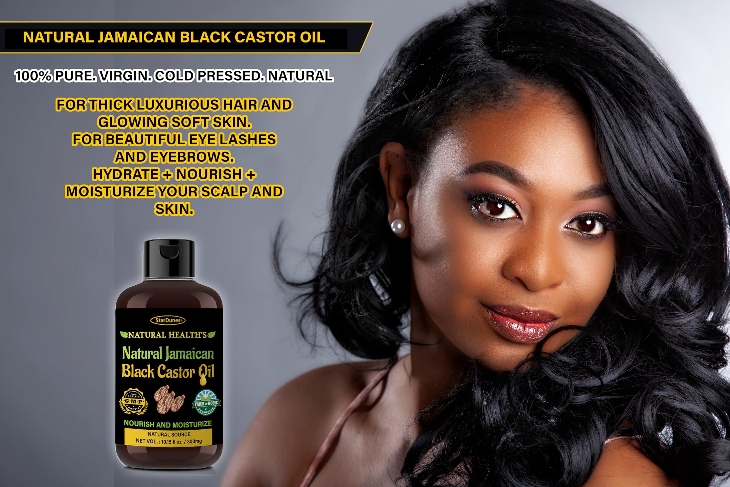 Jamaican Black Castor Oil (10.15 fl oz) - 100% Pure for Hair, Eyelash & Eyebrow Growth, Hair Loss Prevention Serum