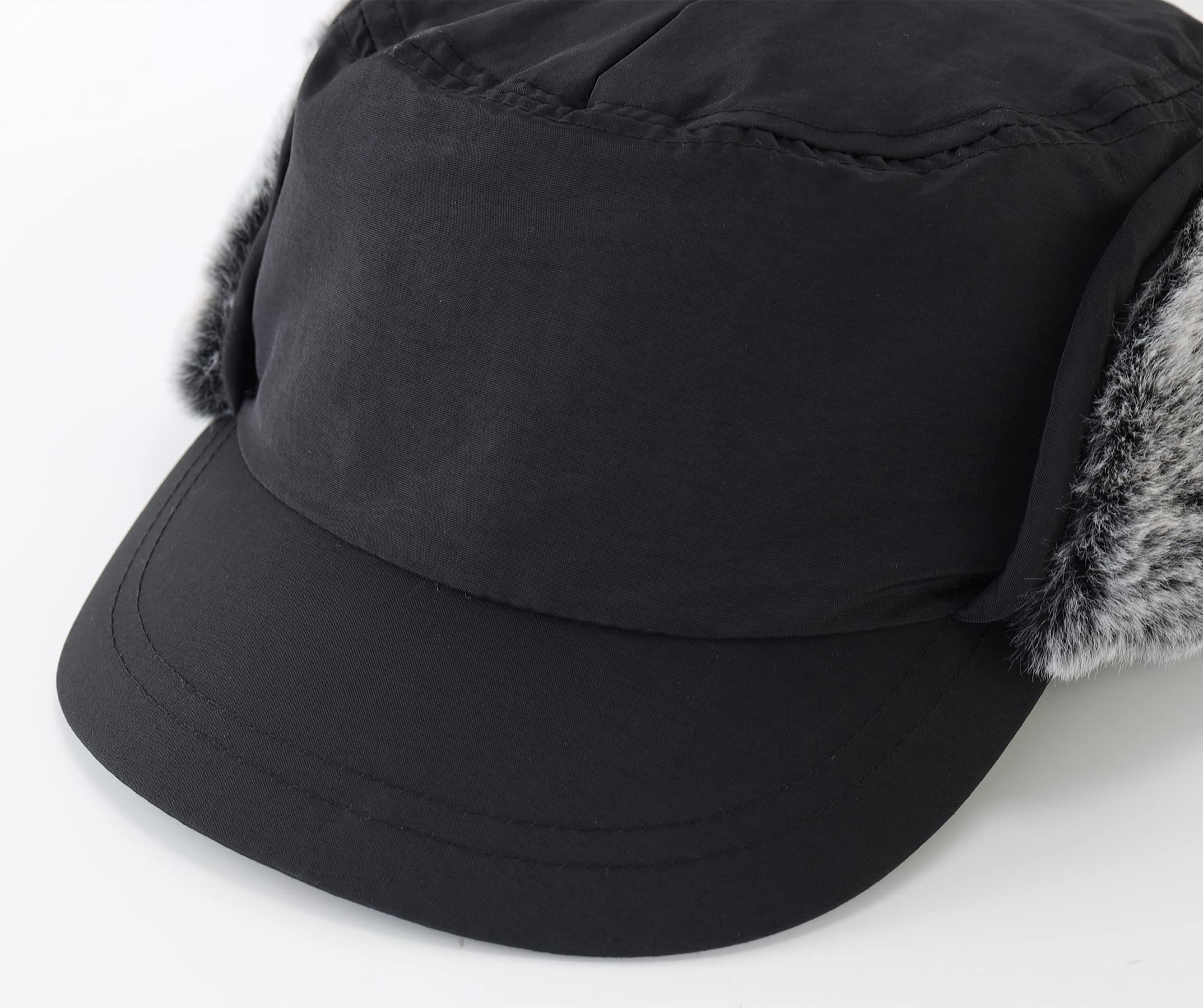 Connectyle Outdoor Mens Warm Hunting Hat with Earflaps Winter Skull Cap Faux Fur Baseball Cap Black