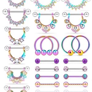 Kridzisw 14G Nipple Rings Piercing Jewelry for Women 14 Gauge 316L Stainless Surgical Steel Hypoallergenic Nipple Ring Nipplerings Tongue Ring Barbell Bar Hoop Nipple Piercings Jewelry Women Rainbrow