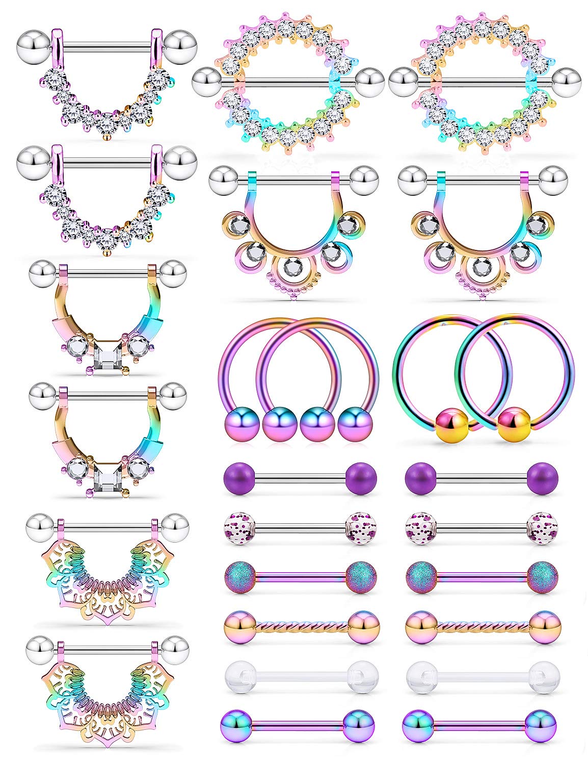 Kridzisw 14G Nipple Rings Piercing Jewelry for Women 14 Gauge 316L Stainless Surgical Steel Hypoallergenic Nipple Ring Nipplerings Tongue Ring Barbell Bar Hoop Nipple Piercings Jewelry Women Rainbrow