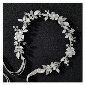 sweetv sliver flower-leaf bridal headpieces for wedding headband bride hair pieces crystal flower girl hair accessories