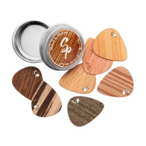 stickpick | set of 7 flexible guitar picks made of real wood | for electric, acoustic and bass guitars in various strengths | in aluminum can | sustainably manufactured | made in germany