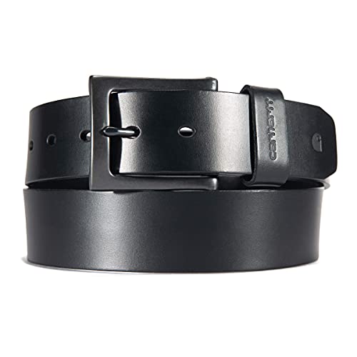 Carhartt Men's Burnished Leather Box Buckle Belt, Black with Black Finish, 38