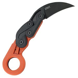 crkt provoke orange kinematic edc folding pocket knife: morphing karambit, black stonewash stainless steel blade, grivory handle with integrated safety lock, low profile pocket clip 4041o